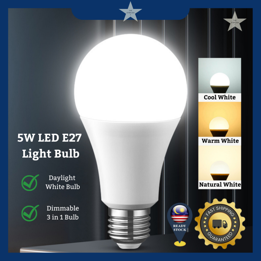 [5W LED E27 Light Bulb] Energy Saving 85% Light Bulb 3 Colour Dimmable ...