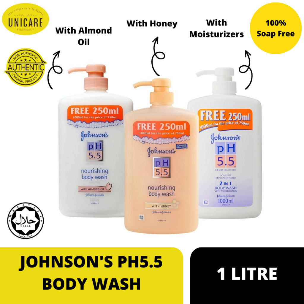 JOHNSON'S PH5.5 BODY WASH 750ML+FREE250ML (WITH ALMOND OIL/HONEY/MOISTURIZERS) 1L for the price ...