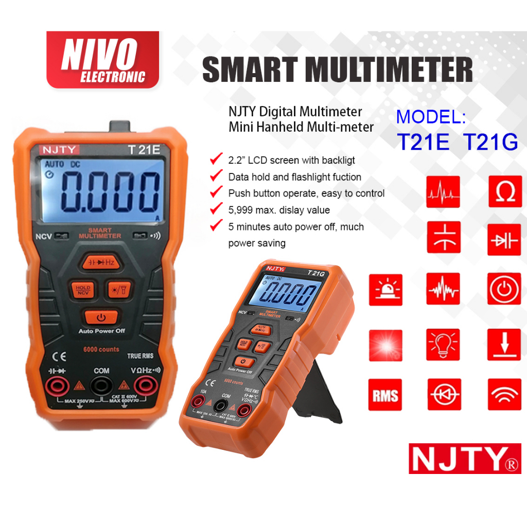 NJTY Electrical Multimeter T21E / T21G Intelligent Multimeter Digital ...