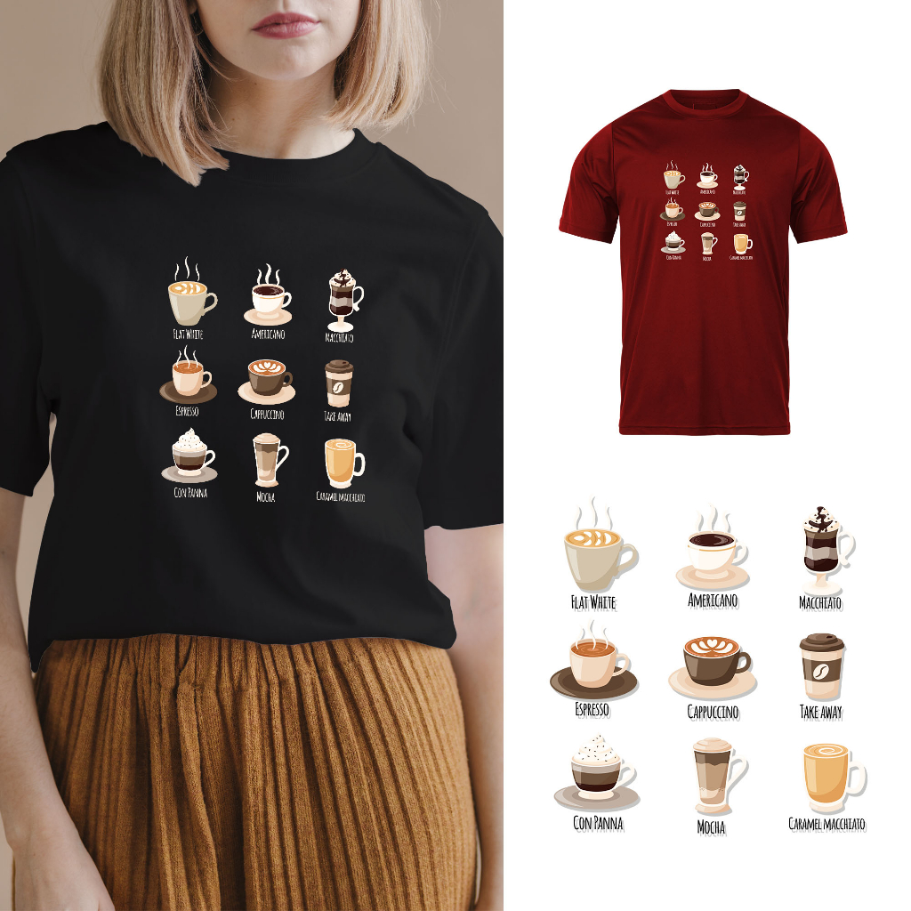 The Types of Coffee Graphic Tee 100% Cotton Short Sleeve Unisex T-Shirt ...