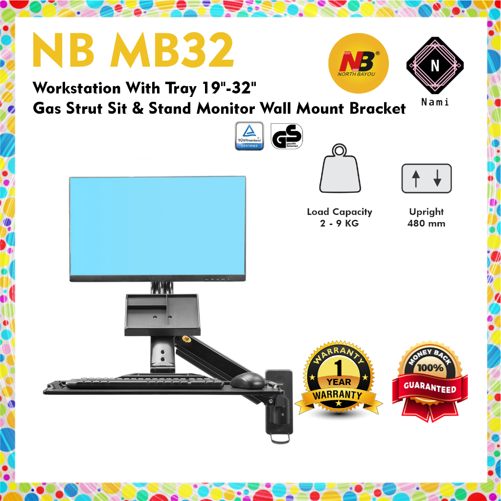 NB MB32 North Bayou Gas Strut Sit & Stand Monitor Wall Mount Bracket ...