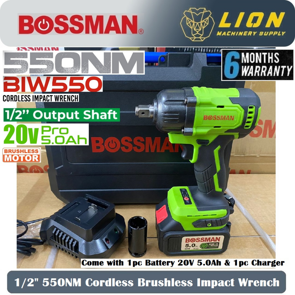 BOSSMAN 20V 1/2'' 550NM Cordless Brushless Impact Wrench BIW550 with ...