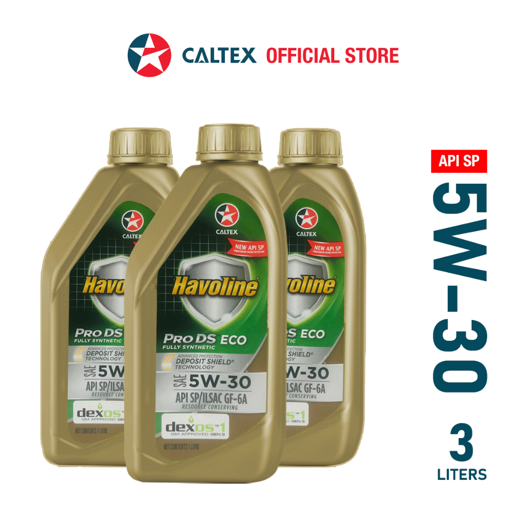 CALTEX Havoline Pro DS ECO Fully Synthetic 5W-30 Gasoline Engine Oil ILSAC GF-6/API SP (1L x 3 ...