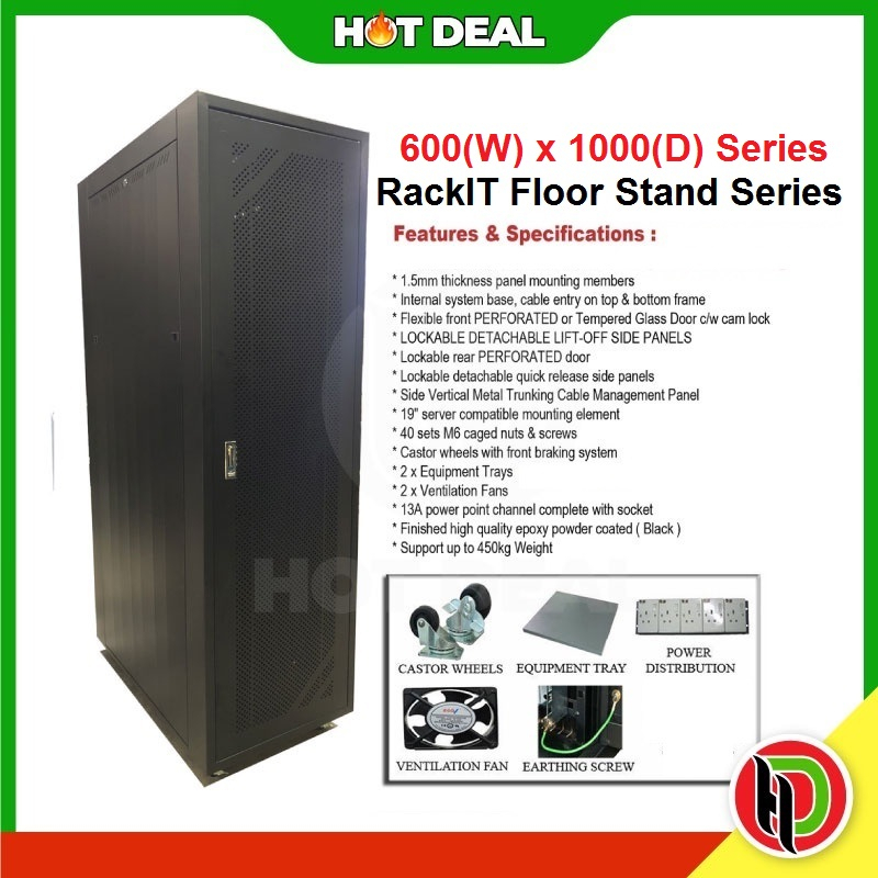 Hotdeal RackIT 19" 600x1000 Floor Stand Server Rack - 15U / 18U / 24U ...