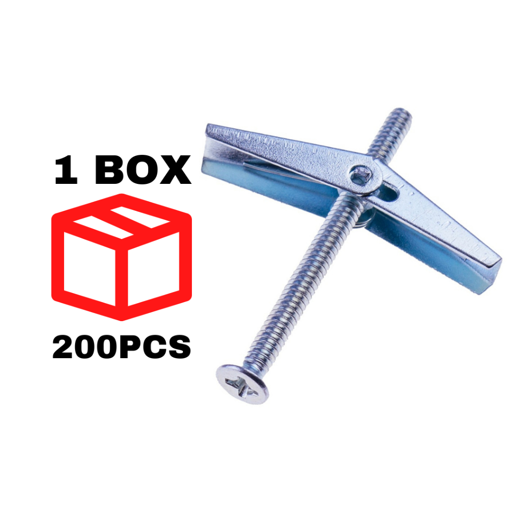 [200 PCS/BOX] Metal Spring Toggles Butterfly Anchor Screws Plaster ...