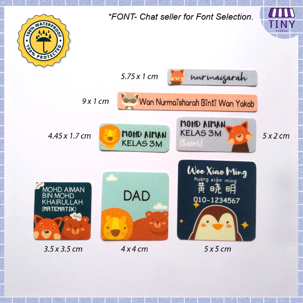 NAME STICKER PACK- Cute animal theme name sticker (Waterproof ...