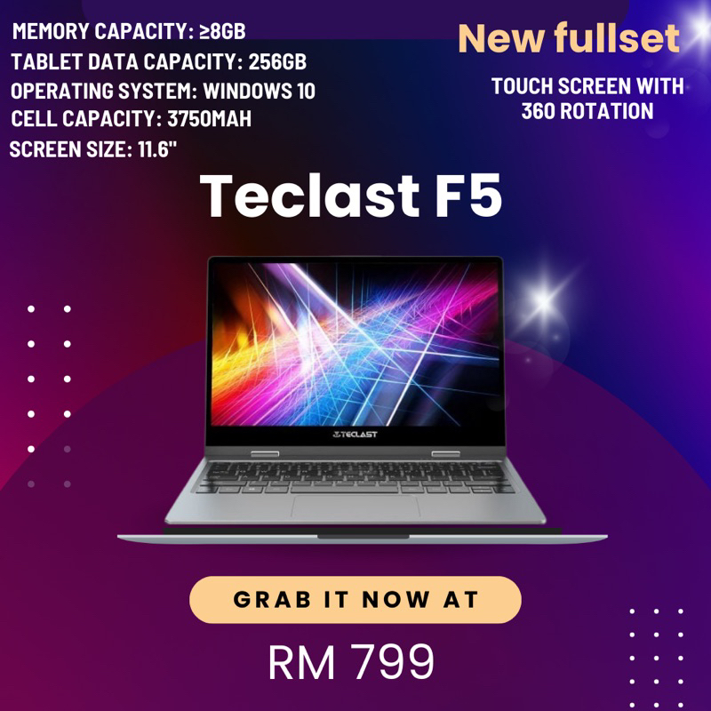 Teclast F5 Laptop 8+256GB Touch Screen With 360 rotation New Fullset (1 ...