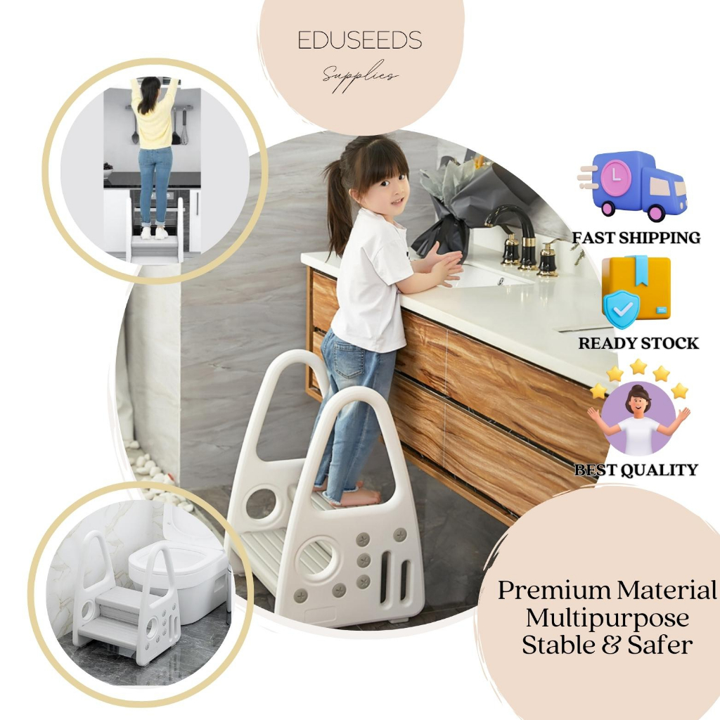 Kids Stairs Hand Washing with Handle Adjustable Ladder Tangga Toilet ...