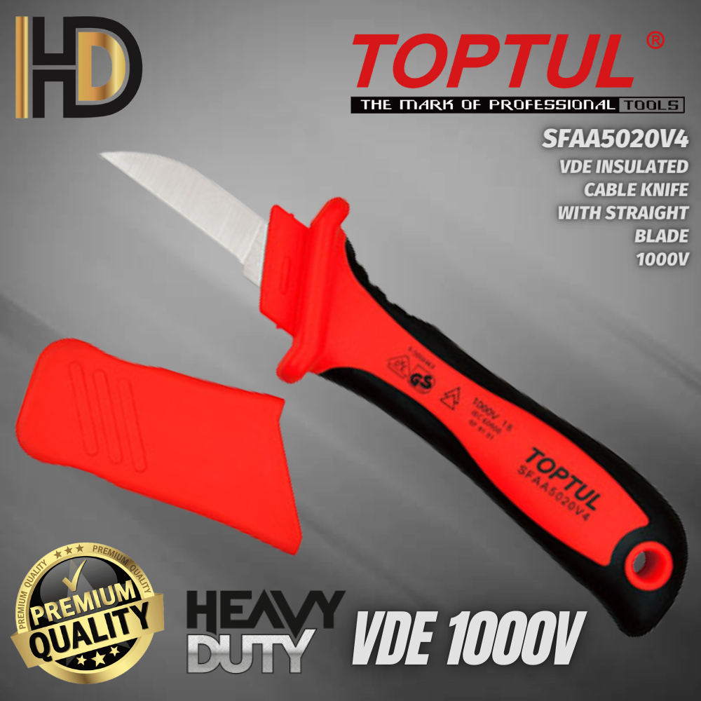 TOPTUL VDE Insulated Cable Knife With Straight Blade / 1000V VDE Cable ...