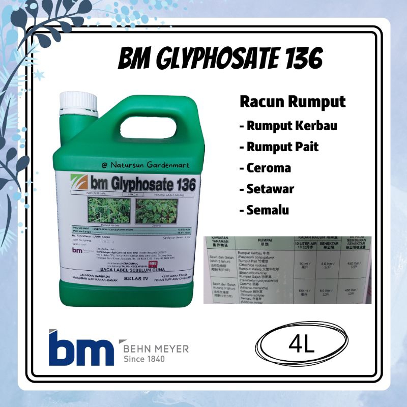 (Rumput) 4L bm Glyphosate 136 glyphosate-isopropylammonium Behn Meyer ...