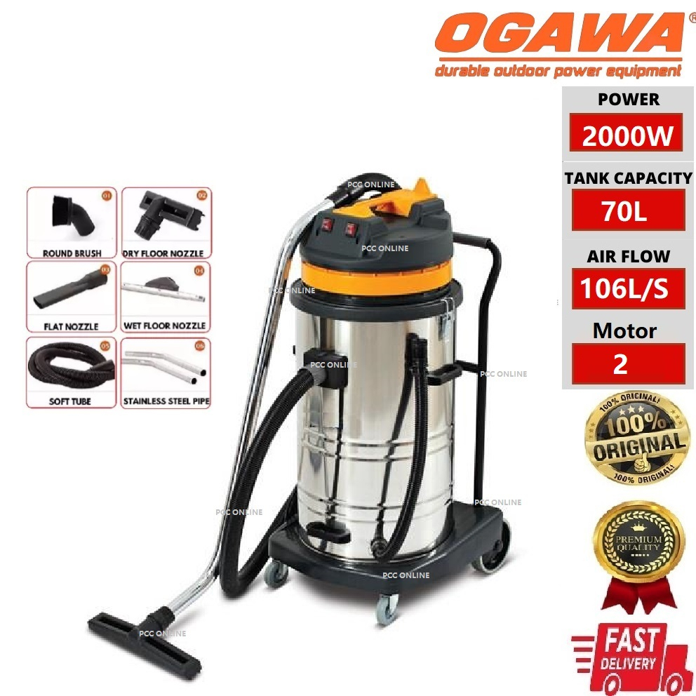 OGAWA BF580-2 Stainless Steel Vacuum Cleaner 70L 2000W 2 Motor Wet&Dry [Heavy Duty] | Shopee ...