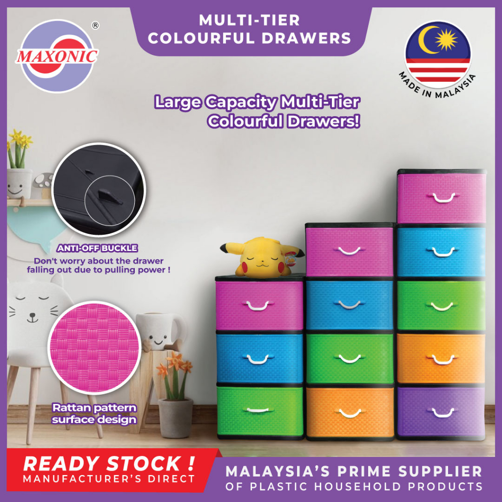 MAXONIC 3/4/5 TIER MULTICOLOR PLASTIC DRAWER | LACI PLASTIK WARNA-WARNI ...