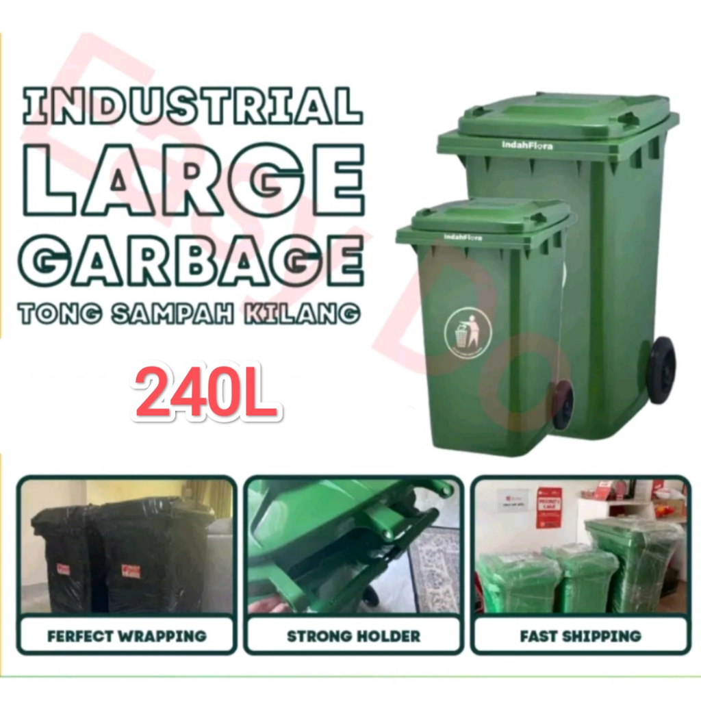240L Big Green Dustbin / Green Plastic Dustbin / Tong Sampah Besar ...