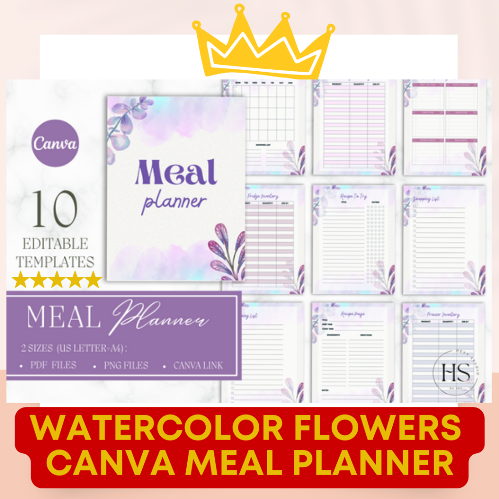 🌟𝐖𝐚𝐭𝐞𝐫𝐜𝐨𝐥𝐨𝐫 𝐅𝐥𝐨𝐰𝐞𝐫𝐬 𝐂𝐀𝐍𝐕𝐀 𝐌𝐞𝐚𝐥 𝐏𝐥𝐚𝐧𝐧𝐞𝐫 𝐓𝐞𝐦𝐩𝐥𝐚𝐭𝐞𝐬 Bundle | 10 Pages ...