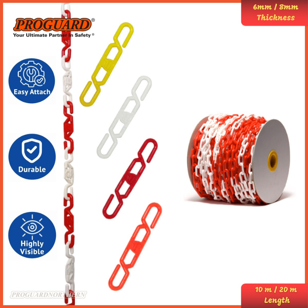 6mm / 8mm 10m 20m 30m PVC Plastic Chain Yellow Orange Red White ...