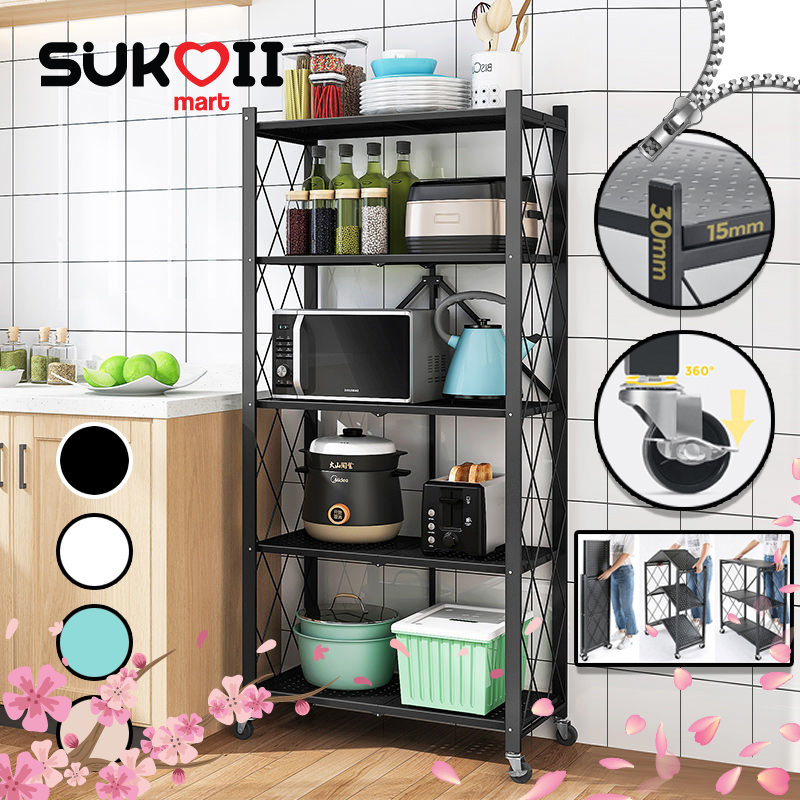 SKOI 5 Tier Foldable Trolley Storage Rack Rak Dapur Rak Serbaguna Dapur ...