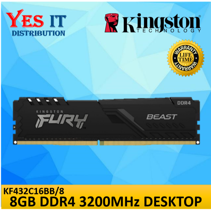 Kingston FURY Beast 8GB / 16GB/32GB 3200MHz DDR4 CL16 PC Desktop Memory (KF432C16BB/16/32 ...
