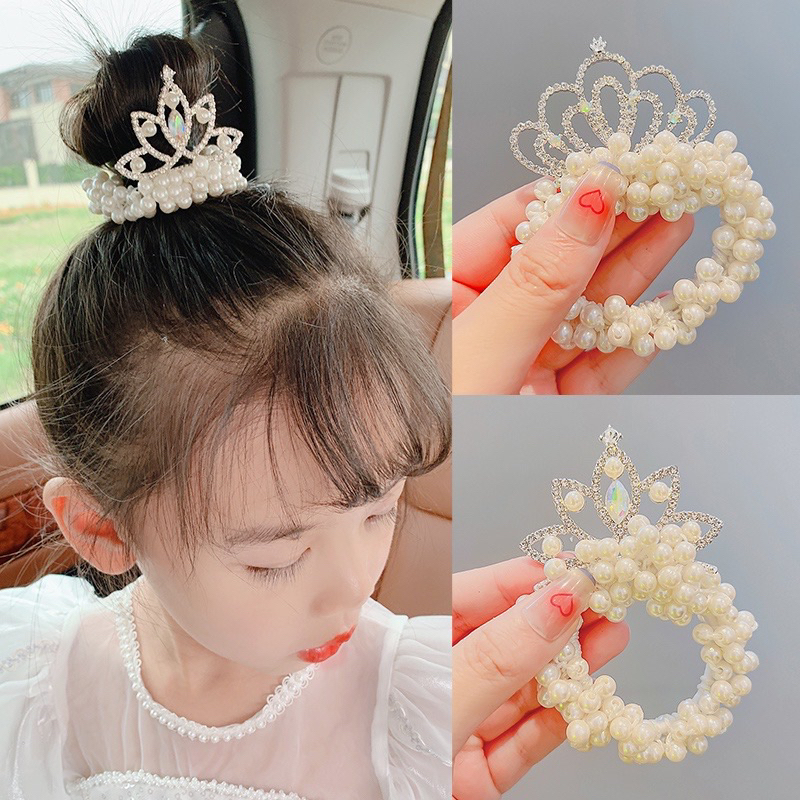Kids Ponytail rubber band hair ties Crown Princess Korea hair band hair ...