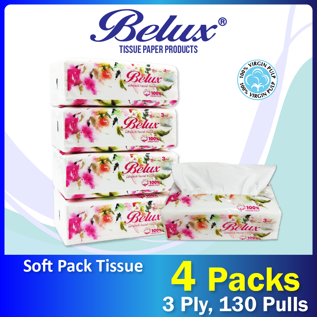 Belux Soft Pack Facial Tissue Paper 3 Ply ( 390 Sheet / 130 Pulls x 4 ...