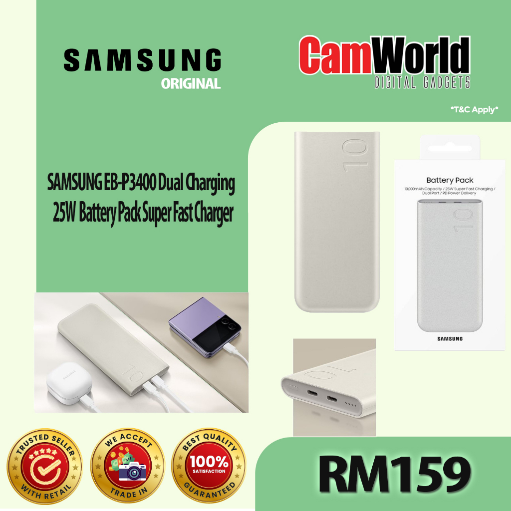 Samsung EB-P3400 25W Dual Battery Pack 10,000 Mah Super Fast Charging ...