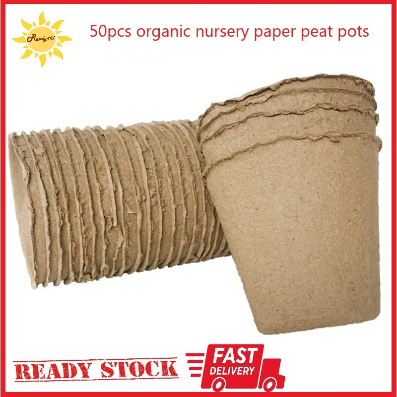 50Pcs 8cmx8cm @ 6cmx6cm Round Biodegradable Paper Pulp Peat Pots Plant ...