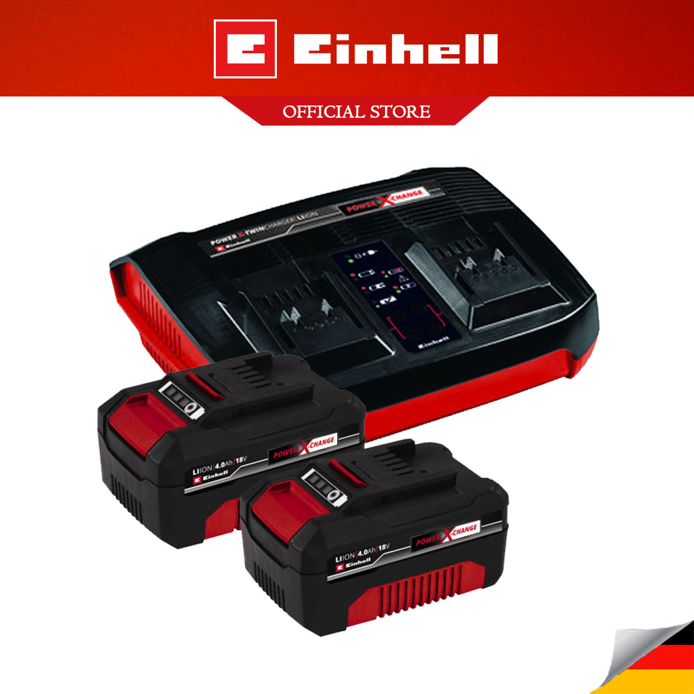 EINHELL Power-X-Change 18 V Starter-Kit 4 Ah Battery (2 Pcs) + Twin ...