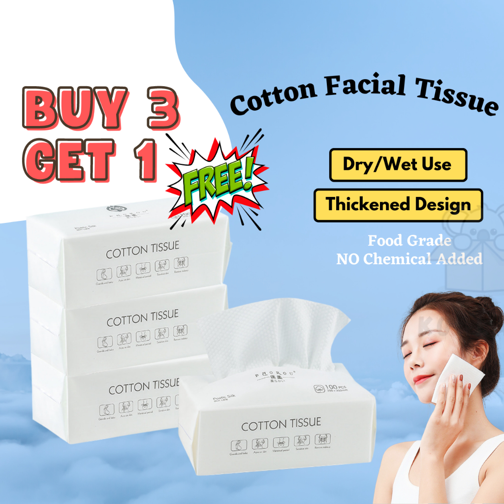 【200pc】Facial Tissue Towel Disposable Face Towel Facial Wipes Face Tissue Kapas Muka Cotton ...