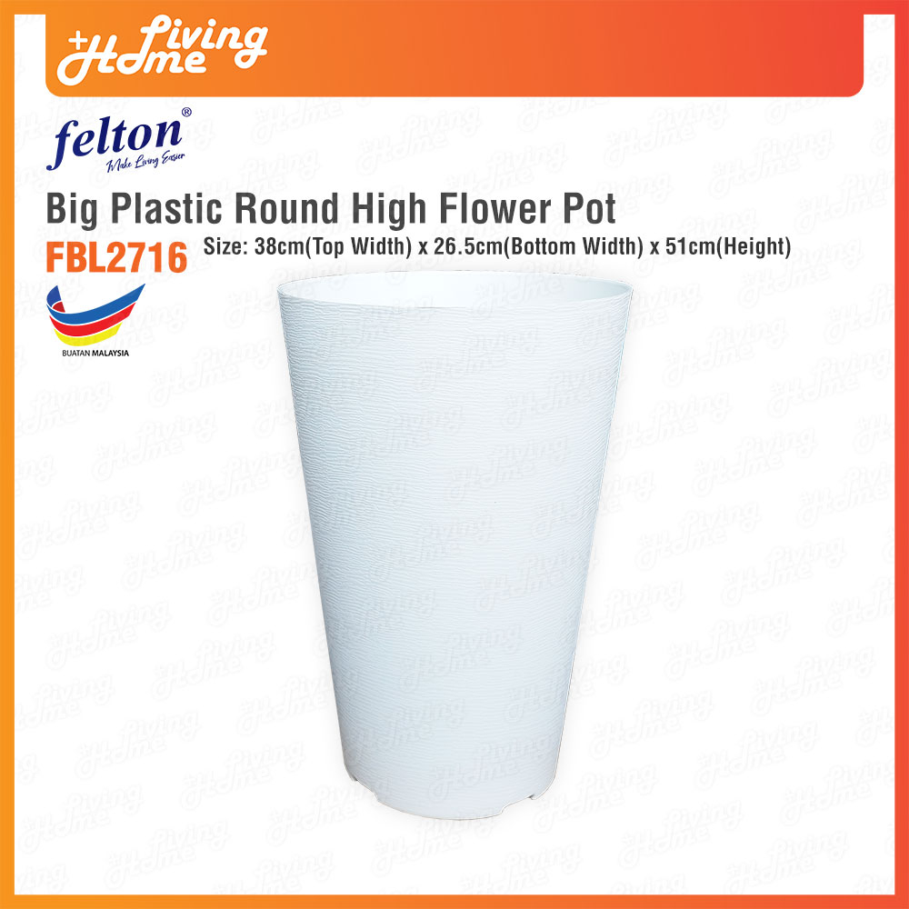 Round High Plastic Flower Pot White Pasu Bunga Plastik Bulat Tinggi ...