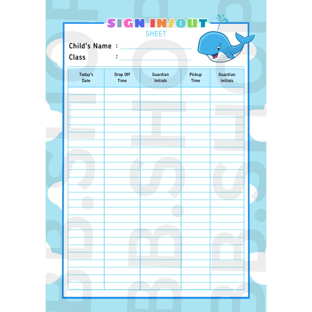 TEMPLATE Sign In / Sign Out Sheet Daycare Sign In Sheet, Minimalist ...