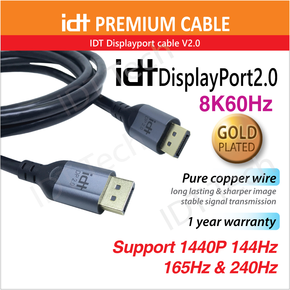 IDT DP 2.0 Displayport Cable 2.0 (1/2M) Display Port Cable for Video PC ...