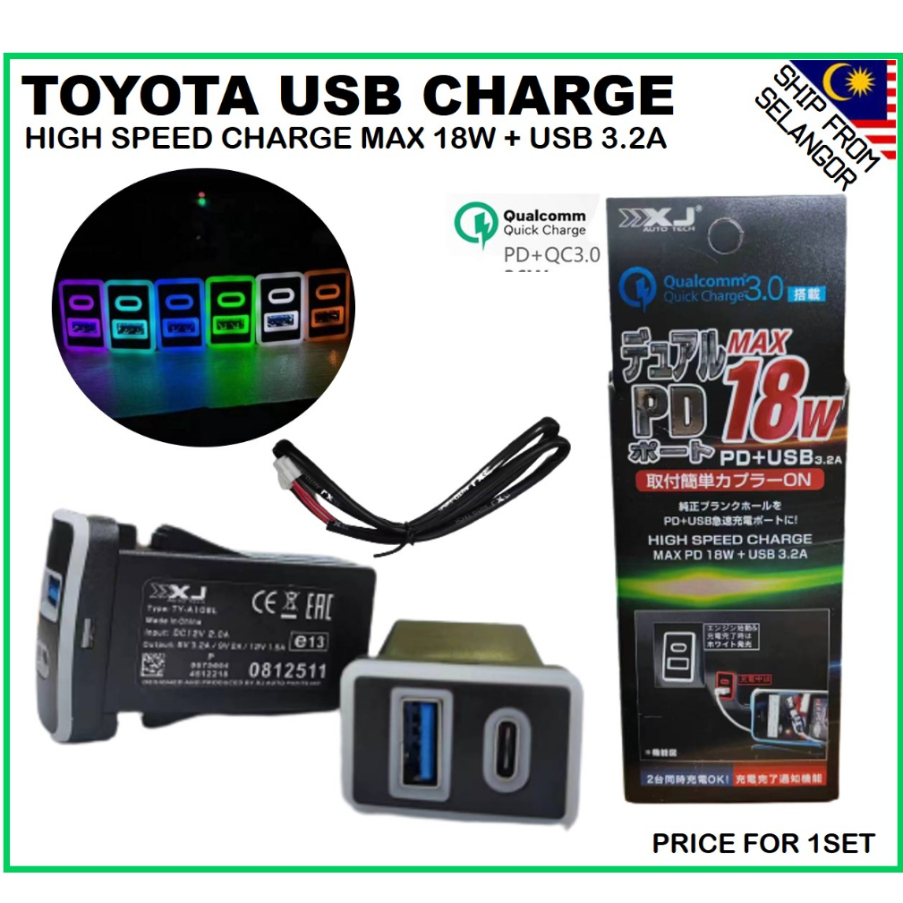 QC3.0 Toyota Usb C port dual socket plug n play Quick Charge vellfire ...