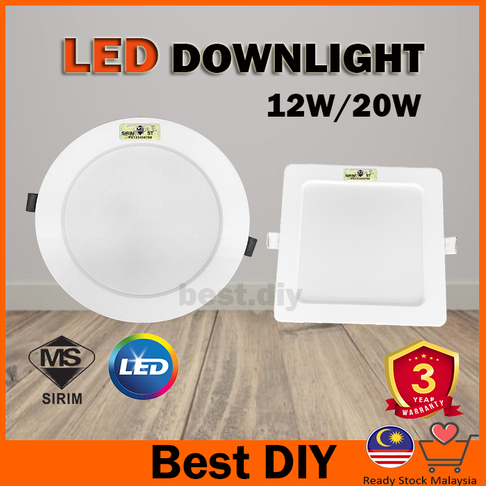 [SIRIM] LED Downlight 12W 20W Lampu Siling Rumah Round Down Light White ...