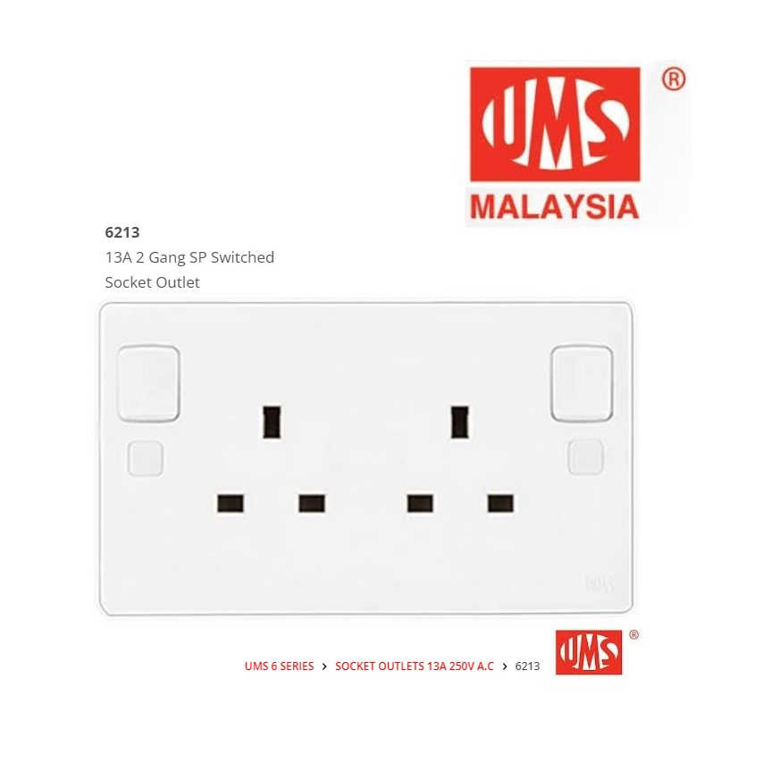 UMS 6213 SIRIM APPROVED UMS 13A Double Switch Socket Outlet Suis Soket ...