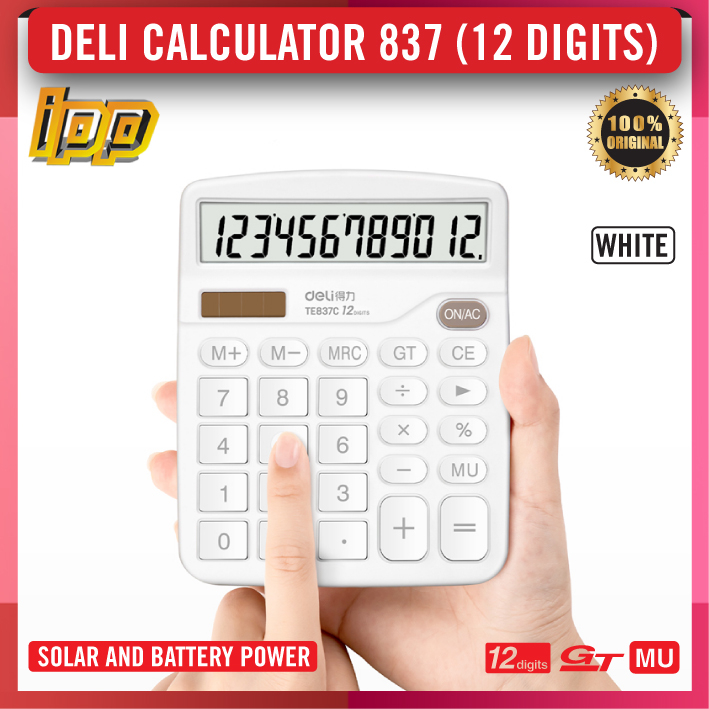 Deli 12-Digit Solar Dual Power Calculator 837 | Shopee Malaysia
