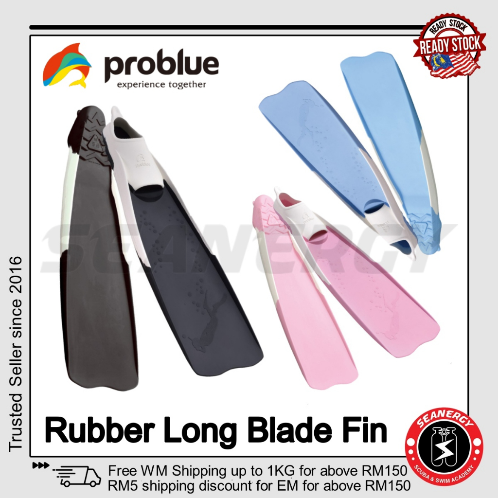 Problue Rubber Long Blade Fin F795 for Scuba Diving Free Diving Full Foot Fin Long Fin Barracuda ...