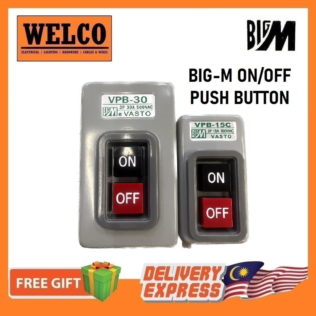 BIG-M RECTANGLE METAL ON/OFF 15A & 30A POWER PUSH BUTTON 500VAC 2.2kW ...