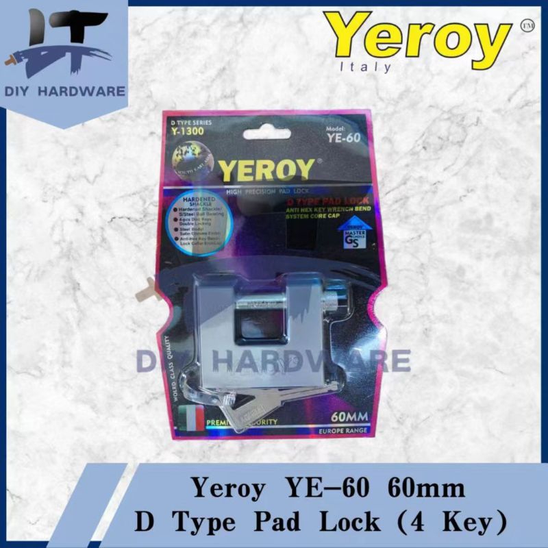 Yeroy YE-60 60MM Heavy-Duty Anti-Cut D Type Pad Lock（4 Pcs Keys ...