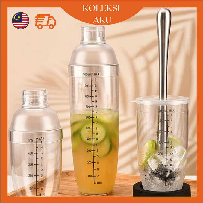 [Ready Stock] Bubble Milk Tea Shaker Botol Cocktail 350ml/530ml/700ml Plastic Shaker With Scale ...