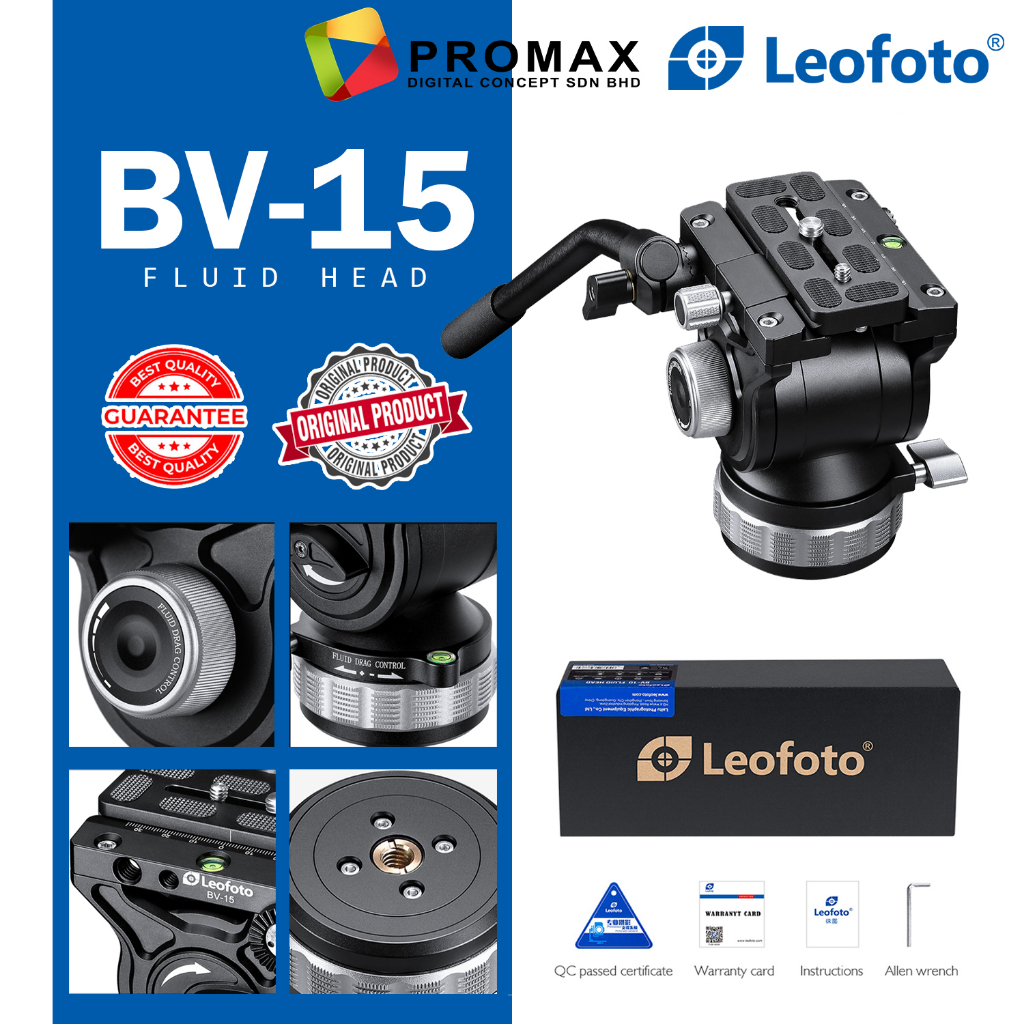 Leofoto BV-15 70mm / BV-15L 75mm Professional Video Fluid Head with PU-100D QR Plate Arca Swiss ...