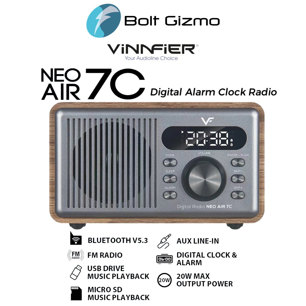 Vinnfier Neo Air 7C Digital Alarm Clock Portable Bluetooth v5.3 ...