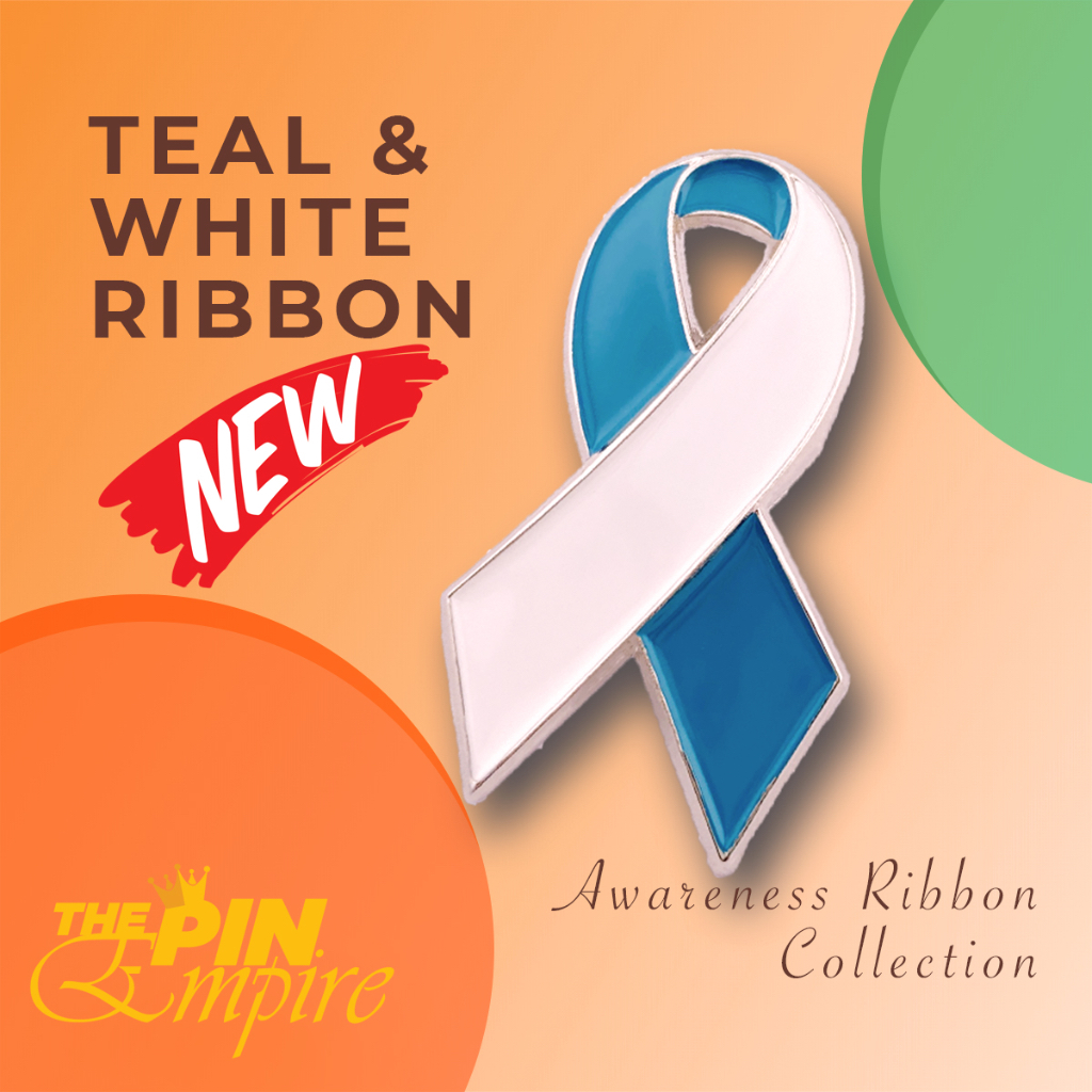 THE PIN EMPIRE Teal & White Ribbon Double-Sided 3D Enamel Lapel Pin ...