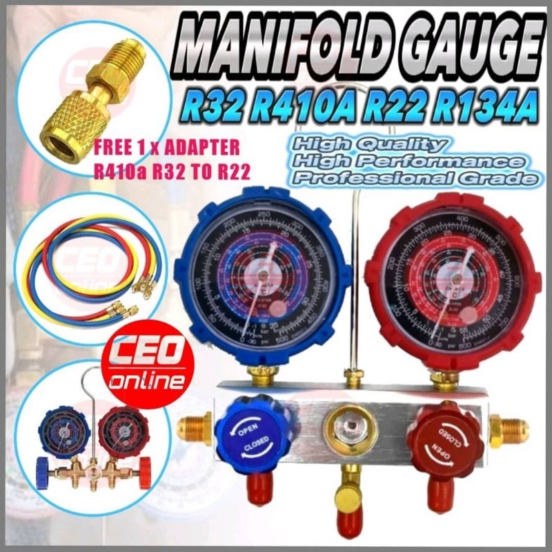 CEO 🇲🇾 [ FREE ADAPTER ] Manifold Gauge R32 R410a R22 R134a GAS METER ...