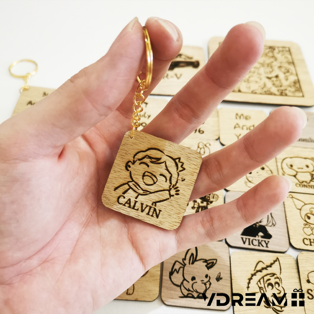 Custom Engraved Keychain Wood Custom Nama, Alphabet, Picture, Logo ...