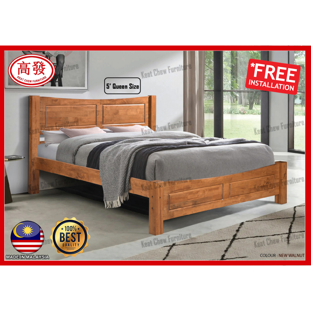 Solid Wood Bed Queen Bed Katil Kayu Double Bed Wooden Bed frame - Bed ...