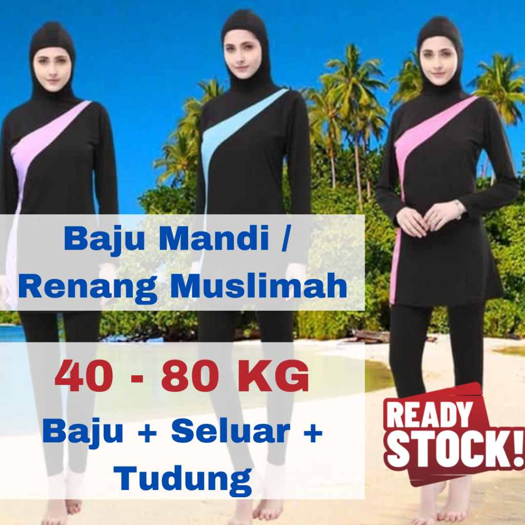 Baju Berenang / Baju Mandi Muslimah Muslim Women Swimwear Swimming Suit ...