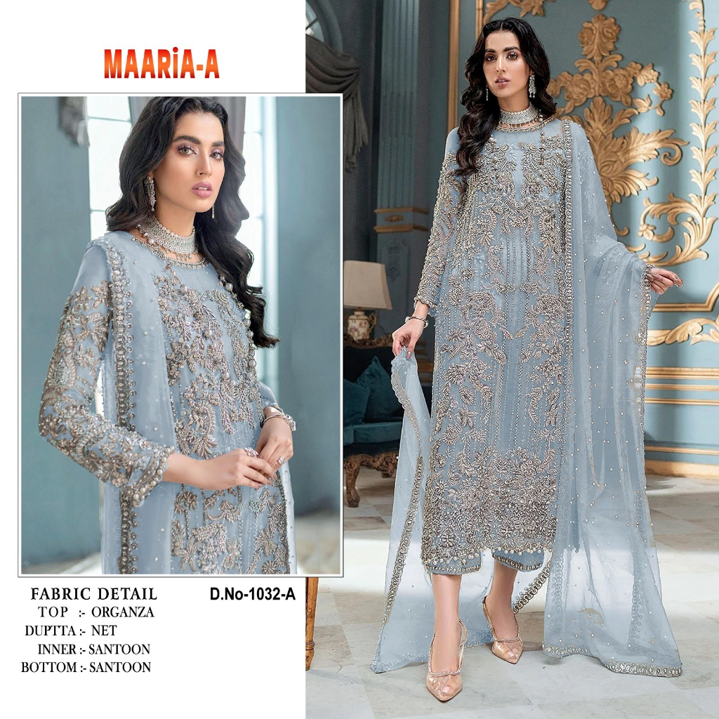 MARIA A 1032 HEAVY ORGANZA EMBROIDERED PAKISTANI FESTIVE WEAR STAIGHT ...