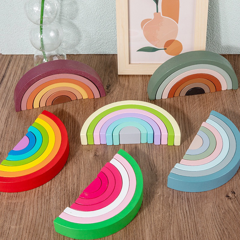Wooden Rainbow stacker stacking block early education sensory motor ...