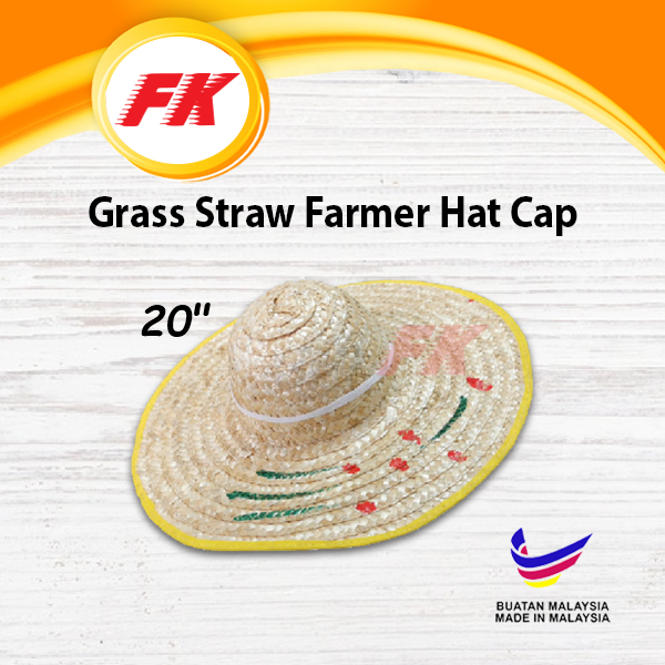 20" Grass Straw Farmer Hat Cap / Topi Rumput Jerami Petani | Shopee ...
