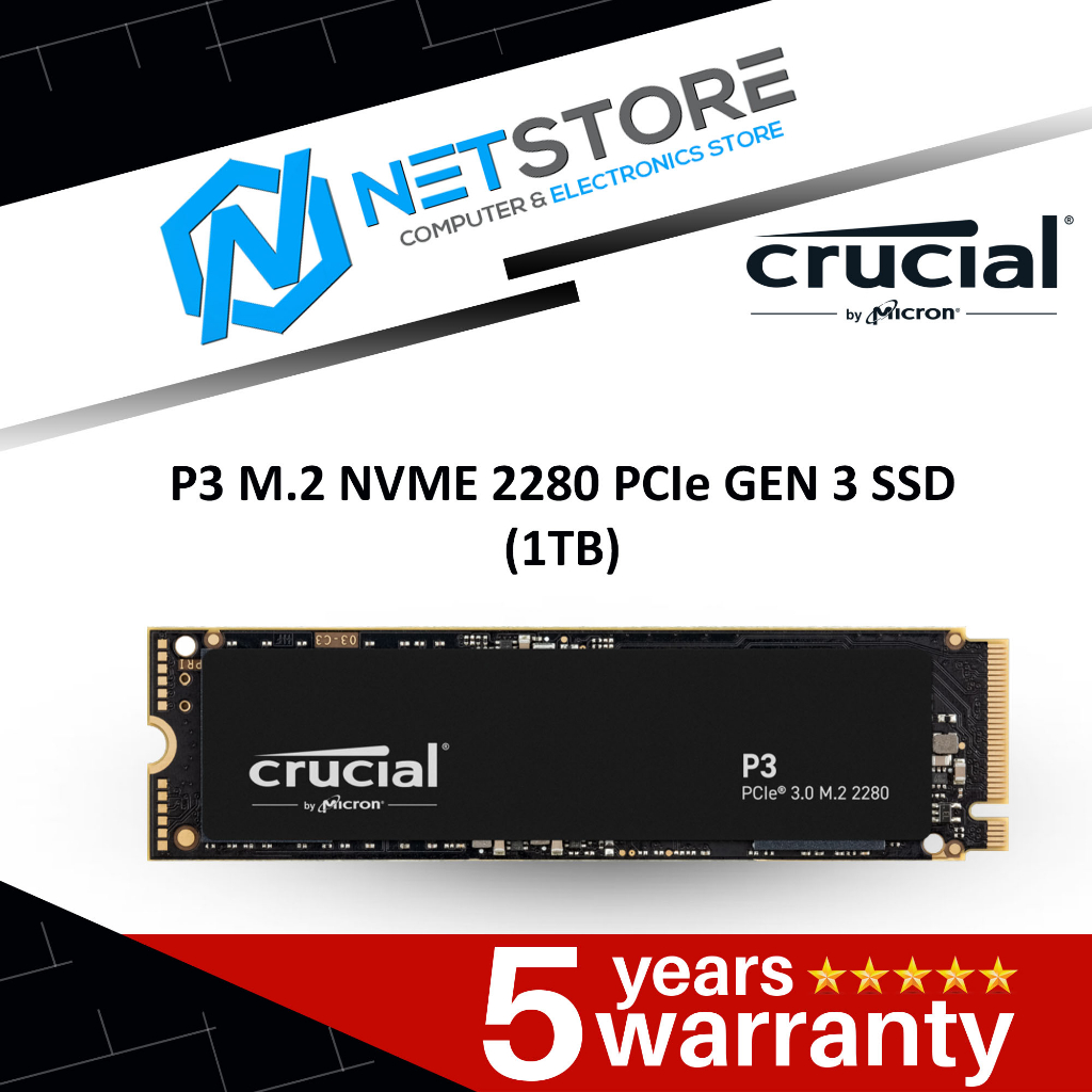 CRUCIAL P3 M.2 NVME 2280 PCIe GEN 3 SSD (500GB, 1TB, 2TB,) | Shopee Malaysia