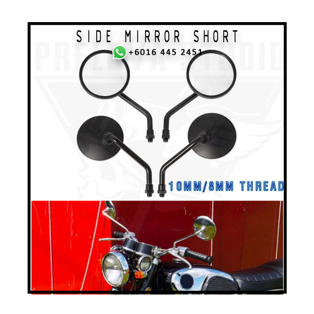 ( READY STOCK ) 10MM/8MM THREAD UNIVERSAL ROUND SIDE MIRROR SHORT ...